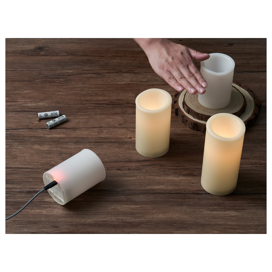 ÄDELLÖVTRÄD LED block candle, set of 3, white/indoor - IKEA