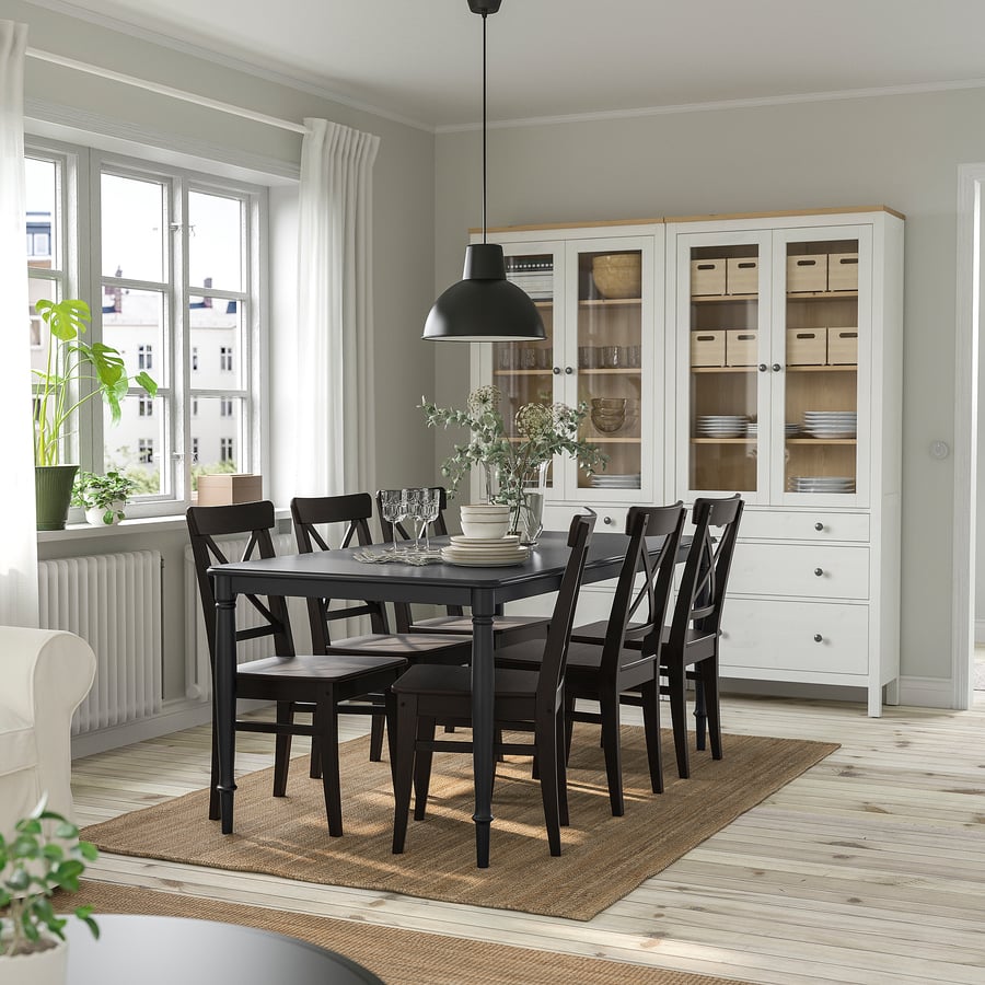 DANDERYD / INGOLF table and 6 chairs, black/brown-black, 180 cm - IKEA