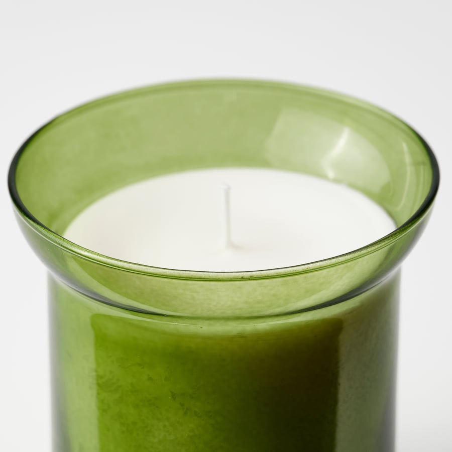 HEDERSAM scented candle in glass, Fresh grass/light green, 50 hr - IKEA