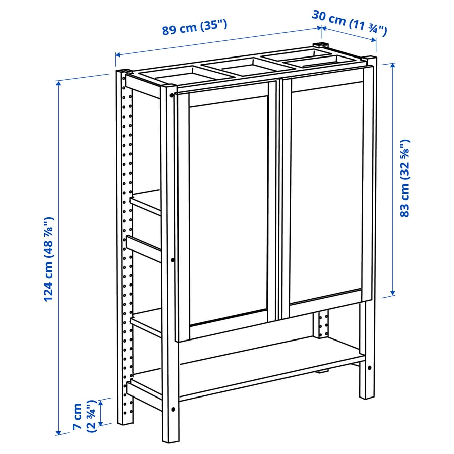IVAR shelving unit with doors, pine/felt felt, 89x30x124 cm - IKEA