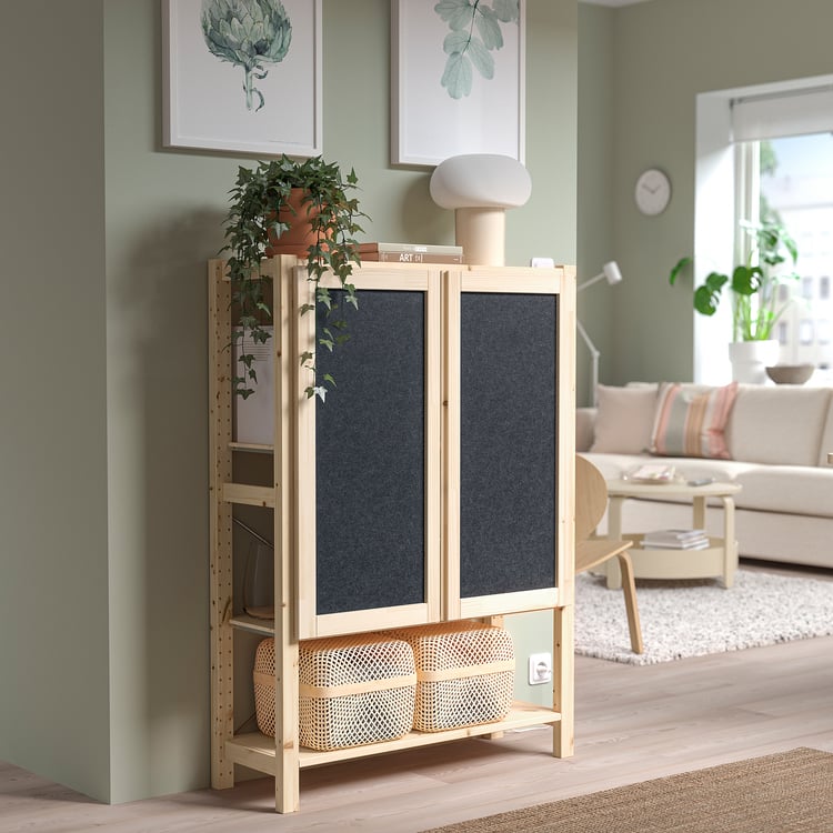IVAR shelving unit with doors, pine/felt, 89x30x124 cm - IKEA