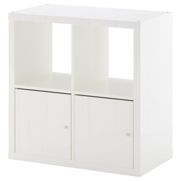 KALLAX shelving unit with doors, high-gloss/white, 77x77 cm - IKEA