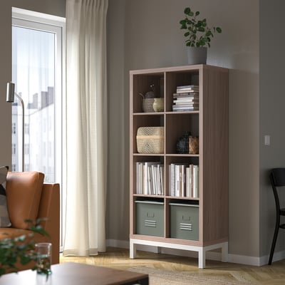 KALLAX shelving unit with underframe, walnut effect/light grey white ...