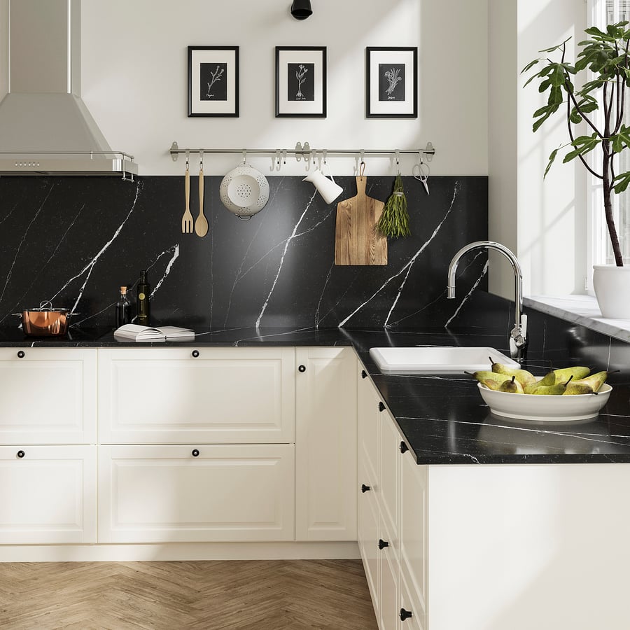 KASKER custom made worktop, black white marble effect/quartz, 1 m²x4.0 ...