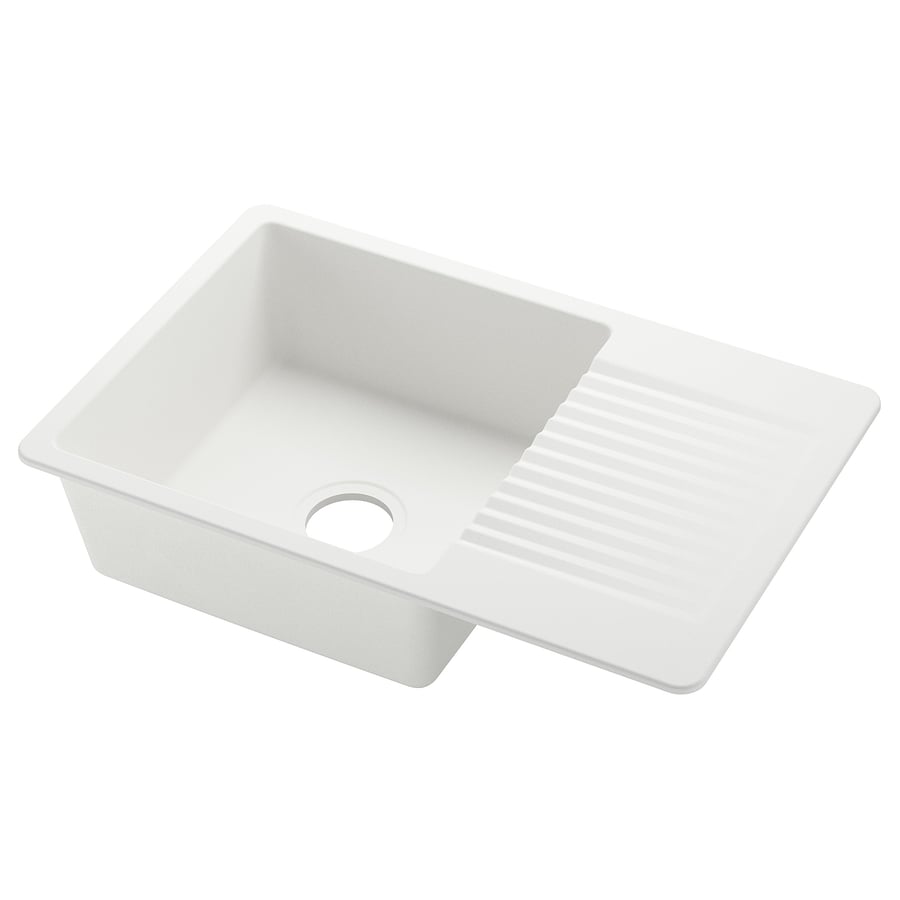 KILSVIKEN inset sink, 1 bowl with drainboard, white quartz composite ...