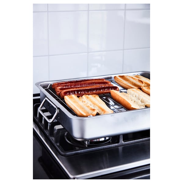 KONCIS roasting tin with grill rack, stainless steel, 40x32 cm - IKEA