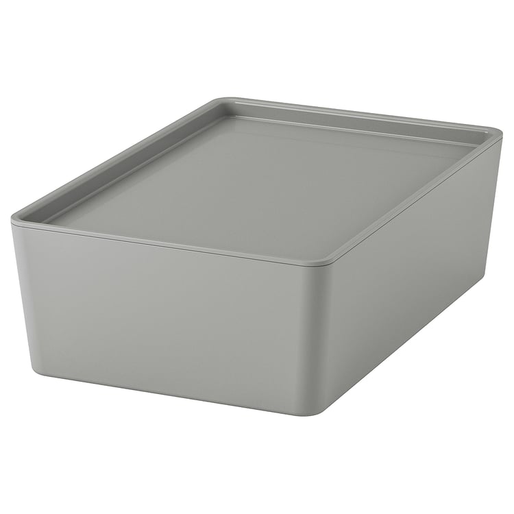 KUGGIS box with lid, light grey, 18x26x8 cm - IKEA