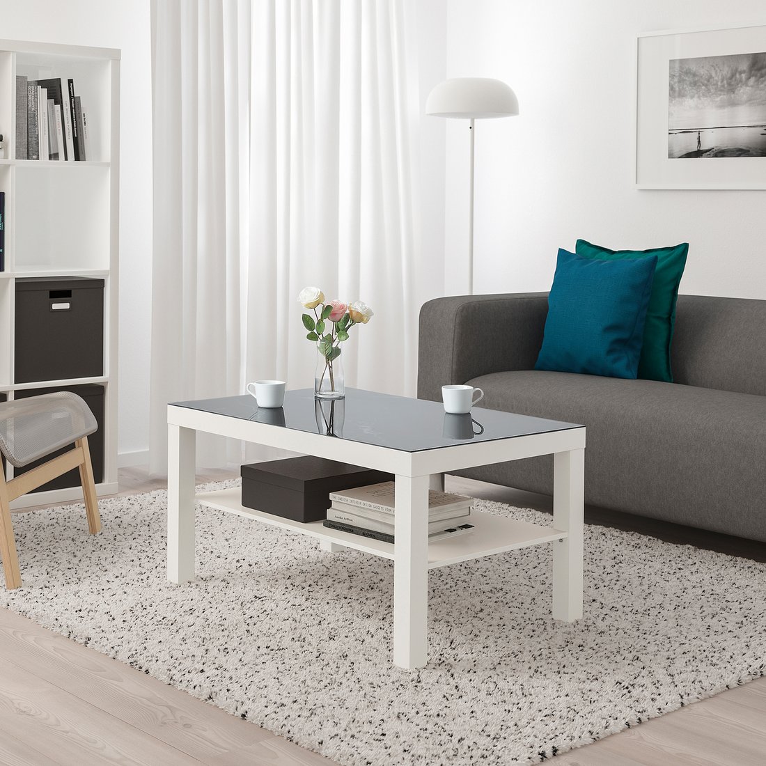 LACK Glass top, marble effect/black, 118x78 cm - IKEA