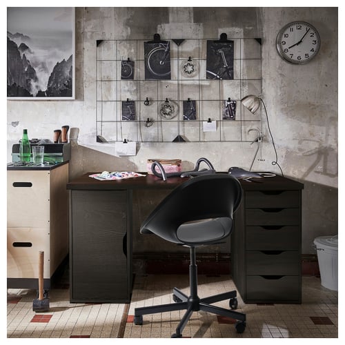 LAGKAPTEN / ALEX desk, black-brown/black, 140x60 cm - IKEA