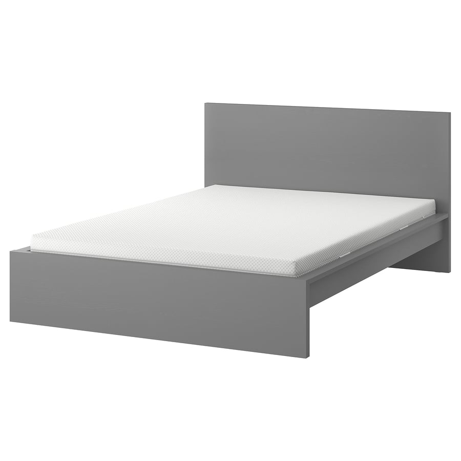 MALM bed frame with mattress, grey stained/Åbygda firm, 140x200 cm - IKEA