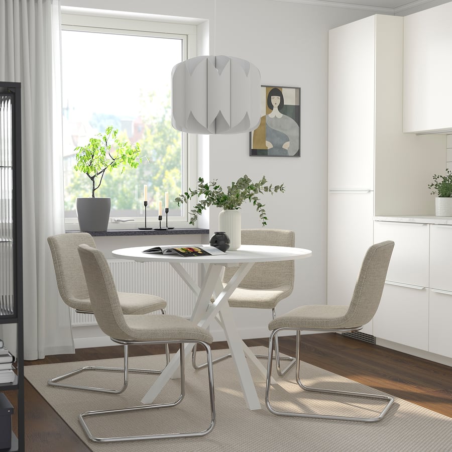 MARIEDAMM / LUSTEBO table and 4 chairs, stone effect white/Viarp beige ...