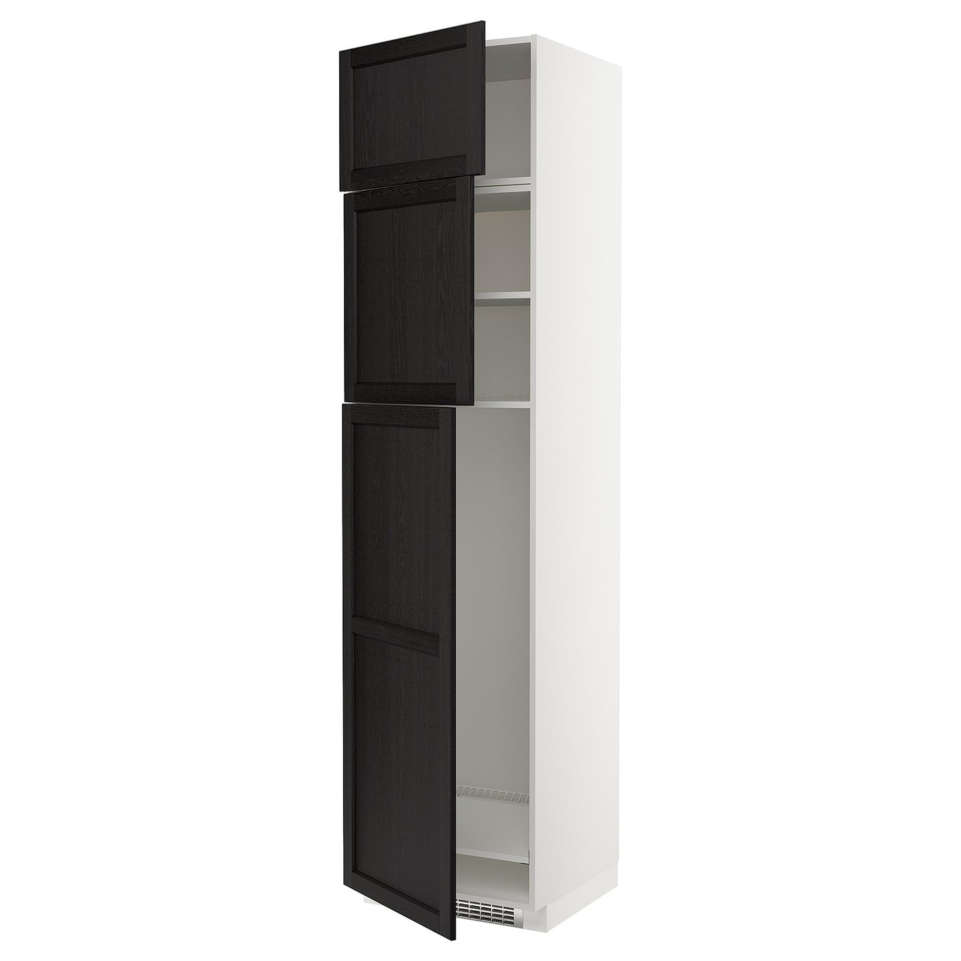 METOD high cab for fridge with 3 doors, white/Lerhyttan black stained ...