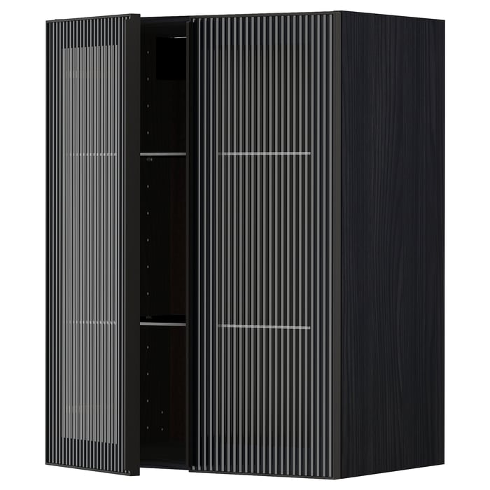 METOD wall cabinet w shelves/2 glass drs, black/Hejsta anthracite ...