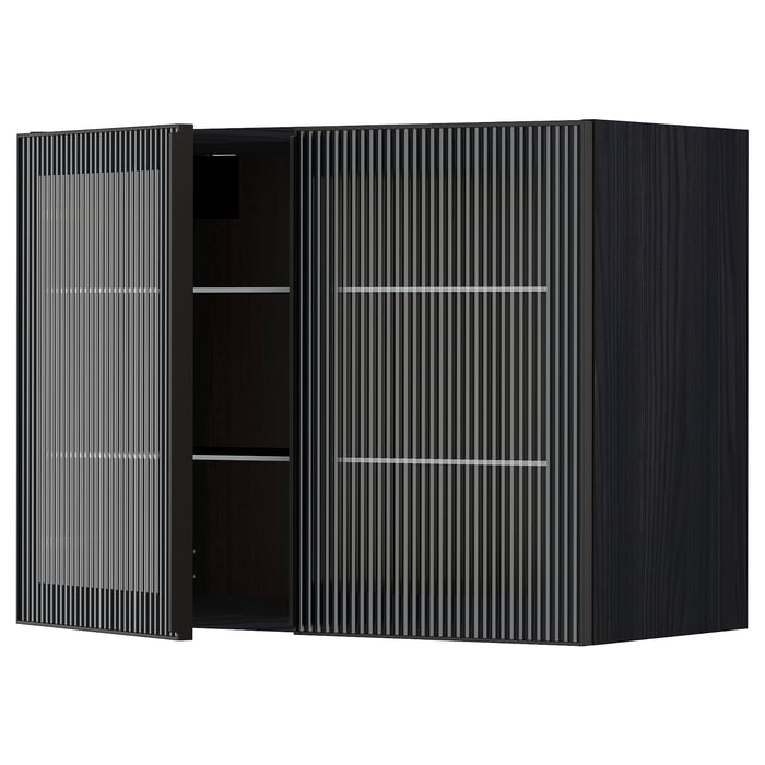 METOD wall cabinet w shelves/2 glass drs, black/Hejsta anthracite ...