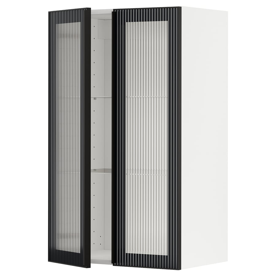 METOD wall cabinet w shelves/2 glass drs, white/Hejsta anthracite ...