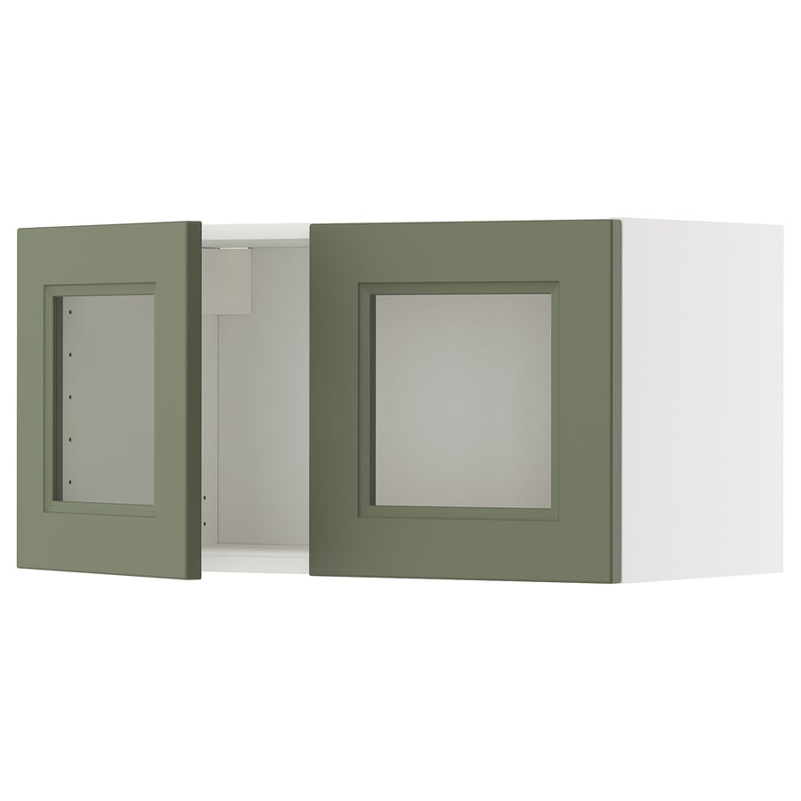 METOD wall cabinet with 2 glass doors, white/Axstad grey-green, 80x40 ...