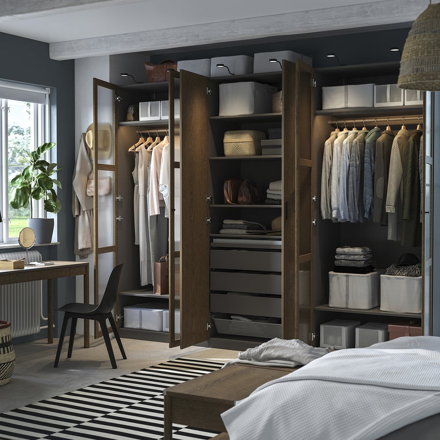 PAX / TONSTAD wardrobe combination, dark grey brown/stained oak veneer ...
