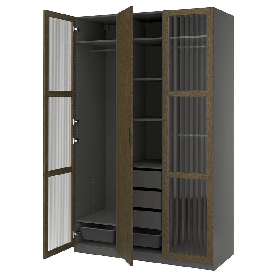 Buy PAX / TONSTAD wardrobe combination, dark grey brown/stained oak ...