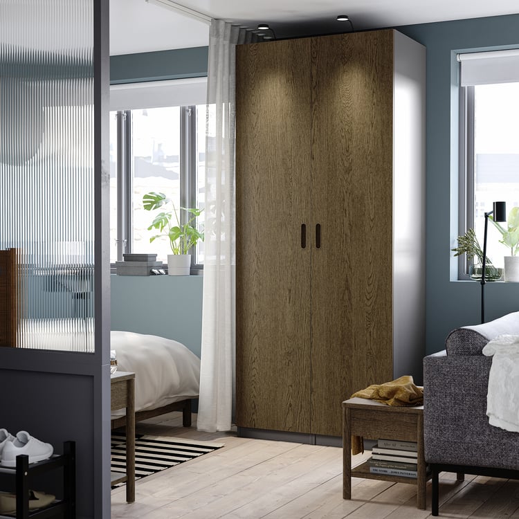 PAX / TONSTAD wardrobe combination, dark grey/brown stained oak veneer ...