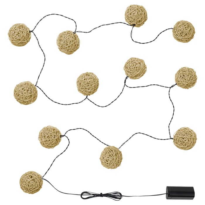 SOLVINDEN LED lighting chain with 12 lights, battery-operated/beige - IKEA