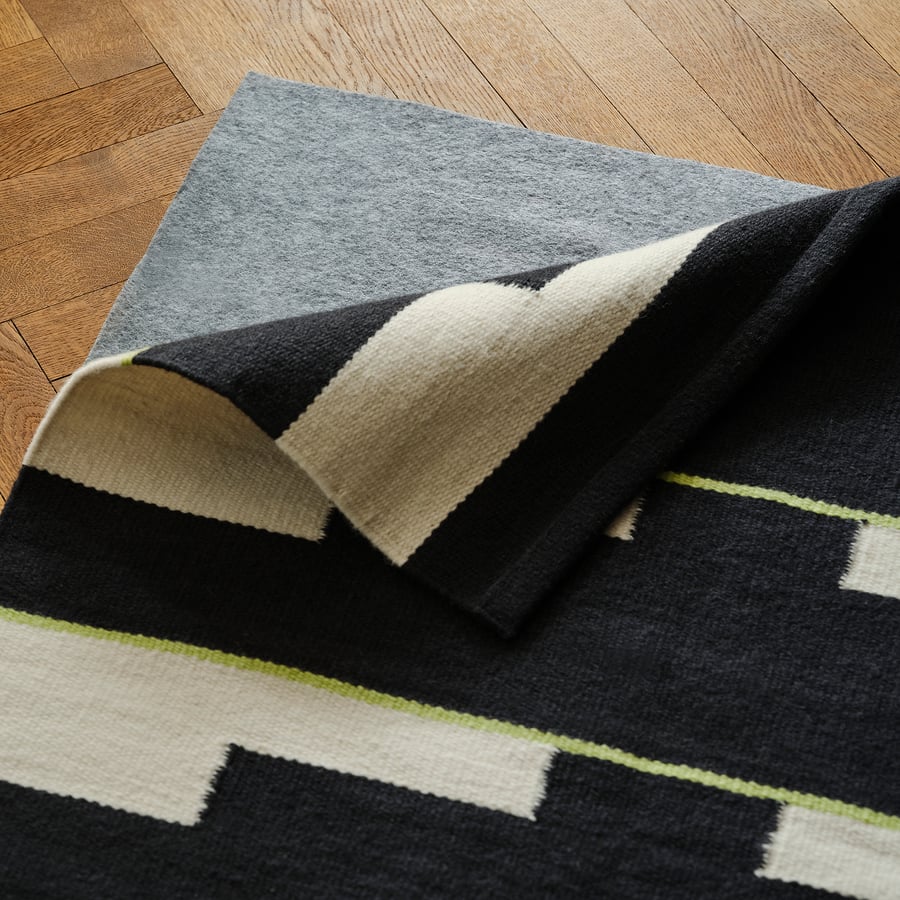 STOCKHOLM 2025 rug, flatwoven, black/white/light green handwoven ...