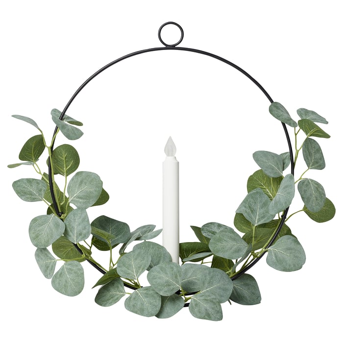 STRÅLA LED candle holder, battery-operated, artificial eucalyptus, 36 ...