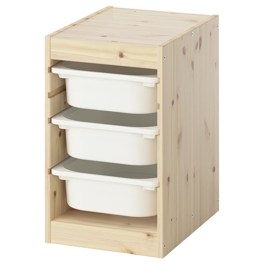 TROFAST storage combination with boxes, light white stained pine/white ...