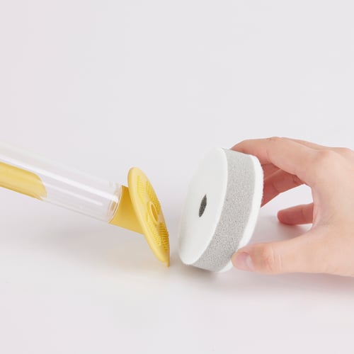 VIDEVECKMAL 3-piece dish sponge set w dispenser, bright yellow - IKEA