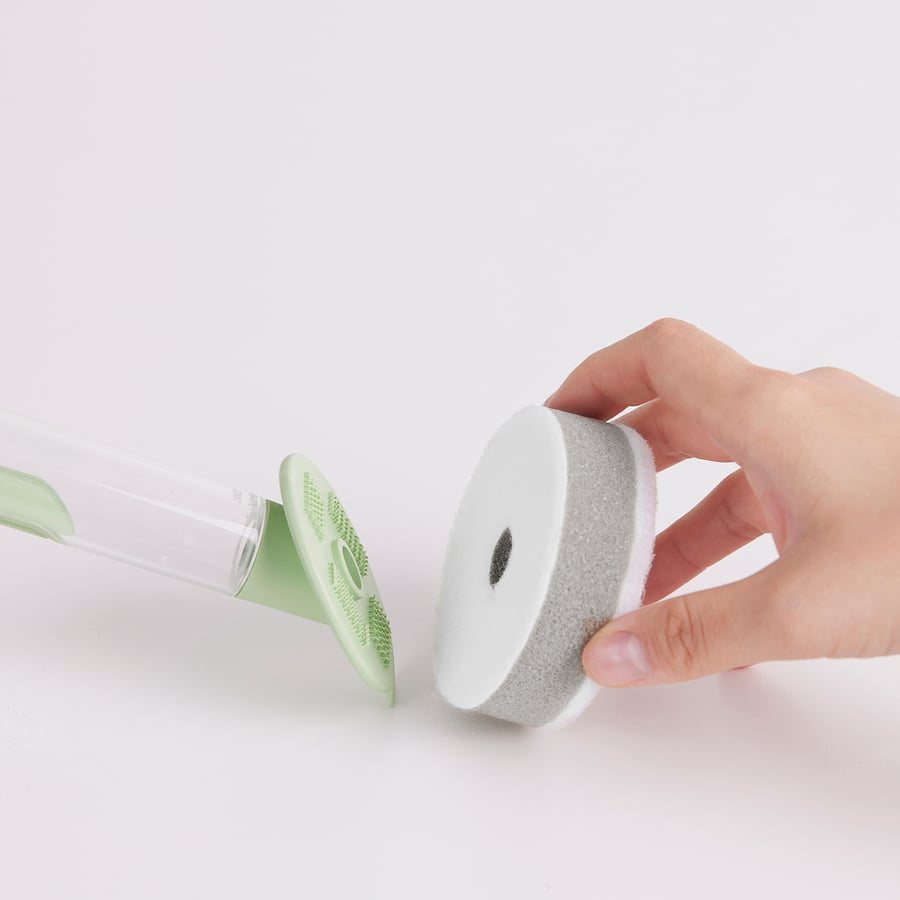 VIDEVECKMAL 3-piece dish sponge set w dispenser, light green - IKEA