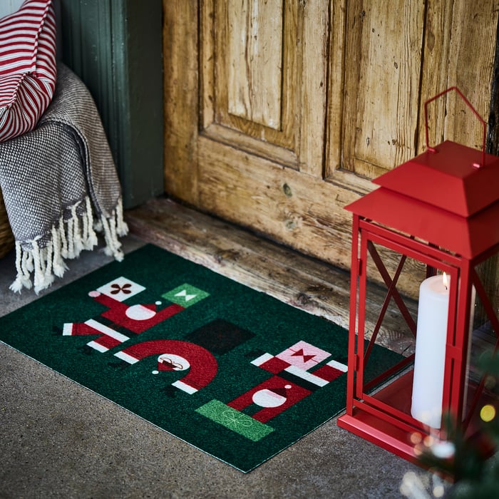VINTERFINT door mat, Santa Claus pattern green, 40x60 cm - IKEA
