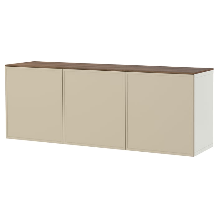 BESTÅ wall-mounted cabinet combination, white Krukmakare/beige walnut ...