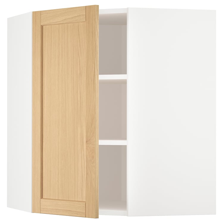 METOD corner wall cabinet with shelves, white/Forsbacka oak, 68x80 cm - IKEA Austria