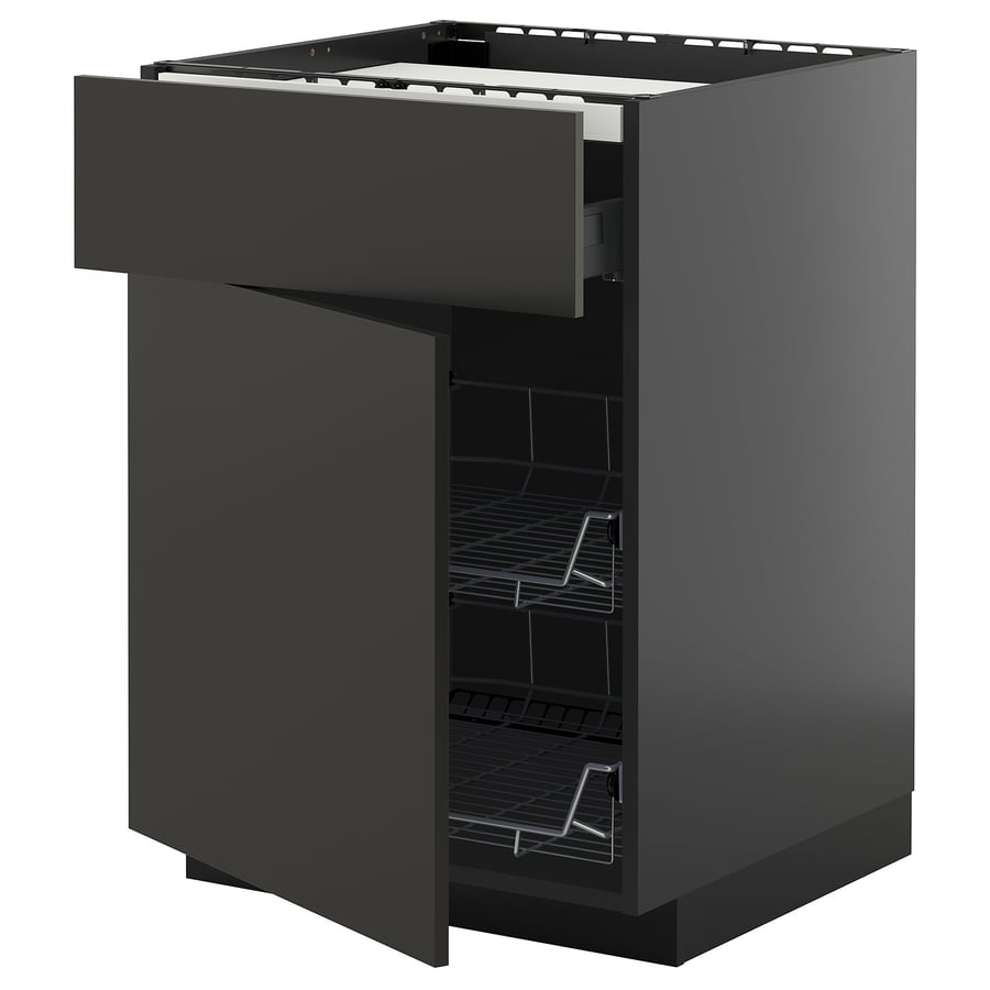 METOD / KNIVSHULT base cab f hob/drawer/2 wire bskts, black-grey ...