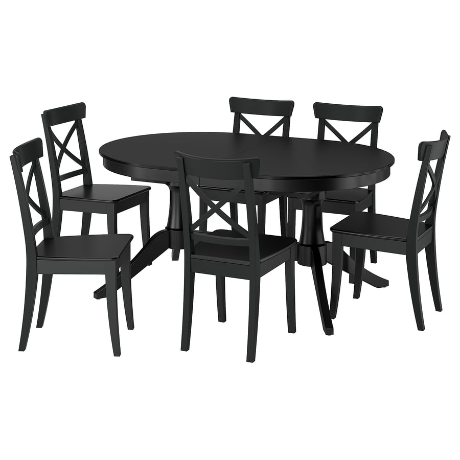 ROSENTORP / ROSENTORP table and 6 chairs, black/black, 160/215x110 cm ...