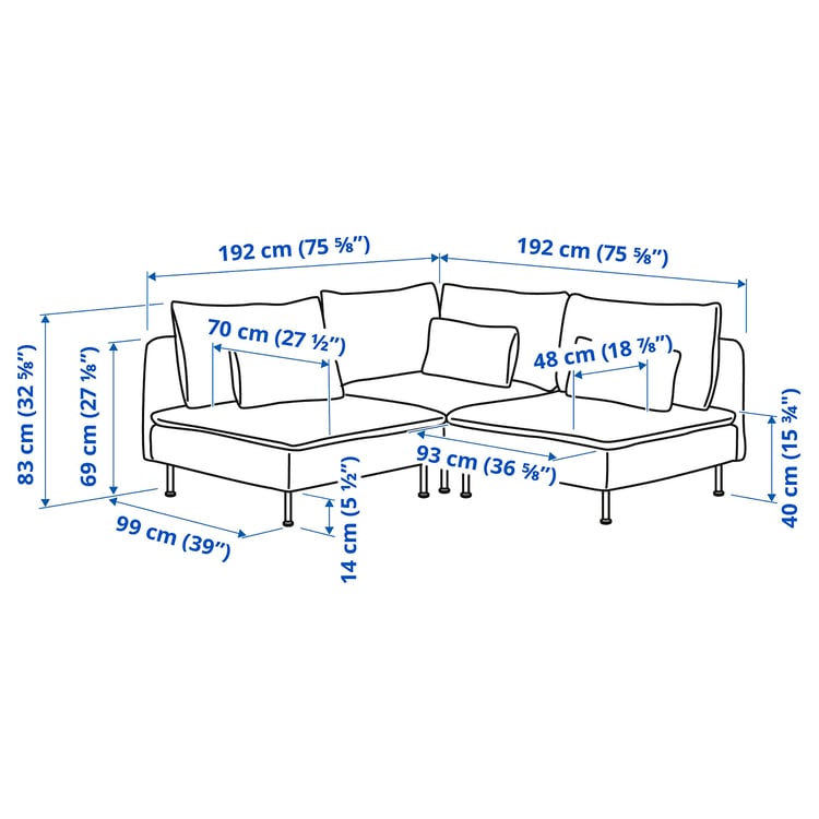 SÖDERHAMN corner sofa, 3-seat, Fridtuna dark grey-blue - IKEA Austria