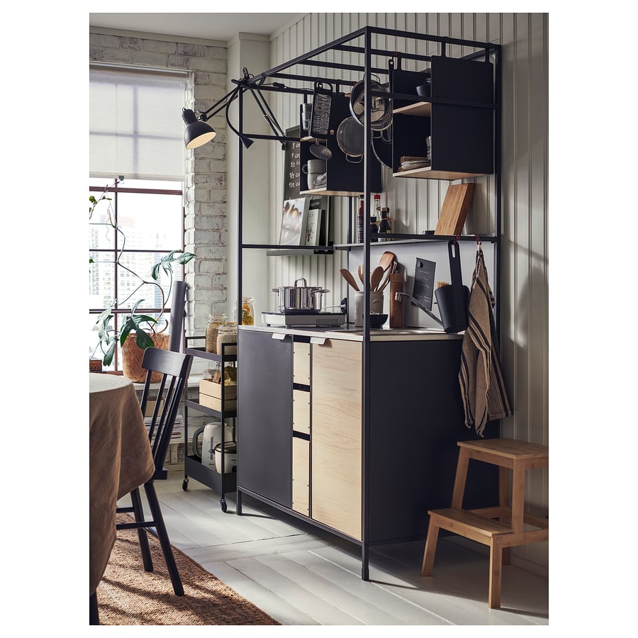ÄSPINGE kitchenette, black/ash, 120x60x202 cm - IKEA