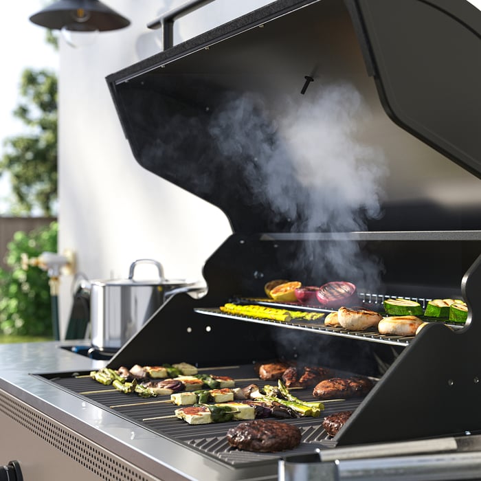 BÅTSKÄR gas barbecue with side burner, outdoor/dark grey, 120x60 cm - IKEA