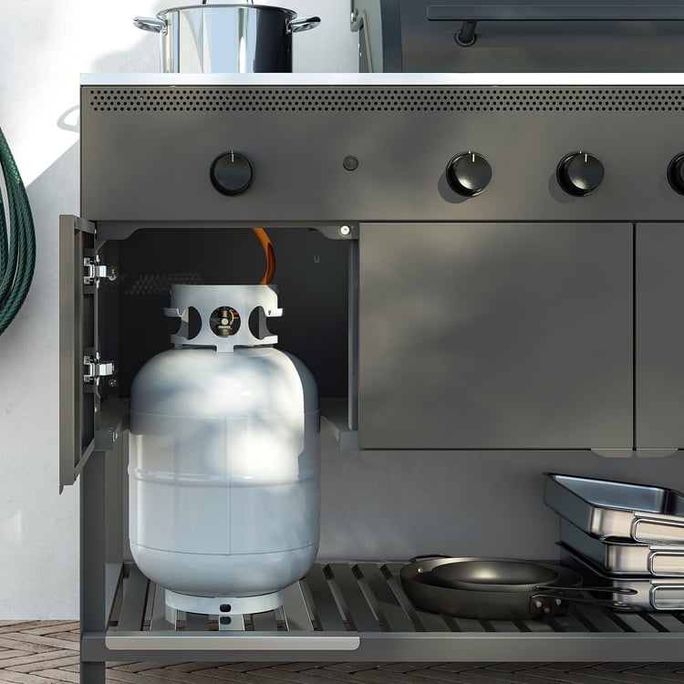 BÅTSKÄR gas barbecue with side burner, outdoor/dark grey, 120x60 cm - IKEA