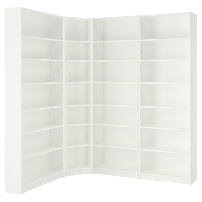 BILLY bookcase corner comb w ext units, white, 215/135x28x237 cm - IKEA