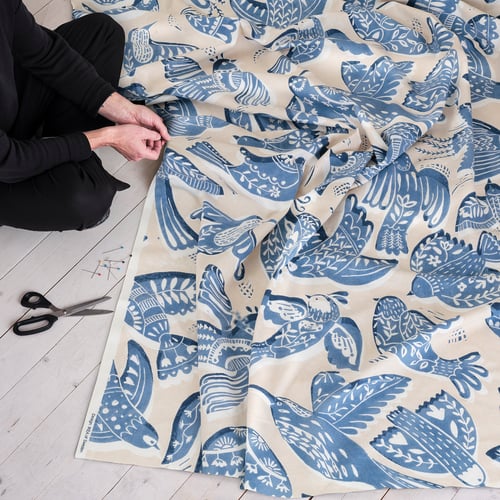BITTERSÖTA pre-cut fabric, beige/blue/bird pattern, 150x300 cm - IKEA