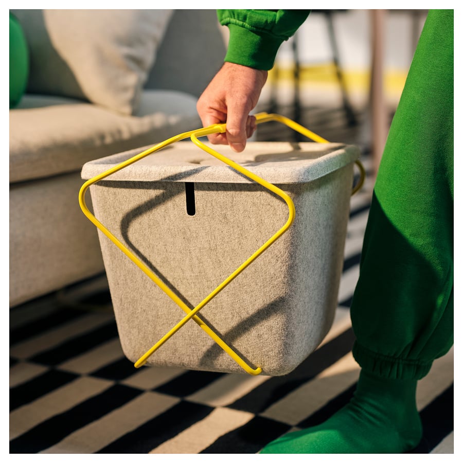 BRÄNNBOLL basket, grey/yellow, 30x33x30 cm - IKEA