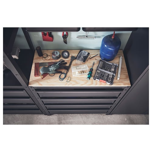 BROR work bench with drawers, black/pine plywood, 85x40x89 cm - IKEA