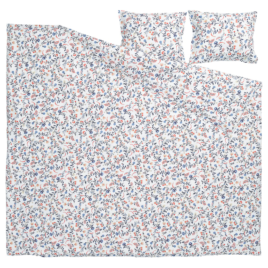 BRUDKRUSBÄR duvet cover and 2 pillowcases, white multicolour/floral ...