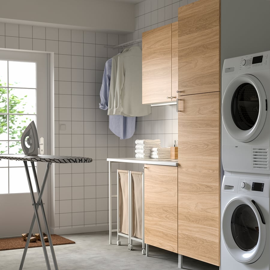 ENHET laundry, white/oak, 199x63.5x222.5 cm - IKEA