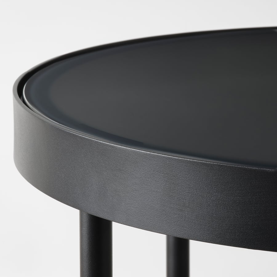 FRÖTORP side table, anthracite marble effect/black glass, 48 cm - IKEA