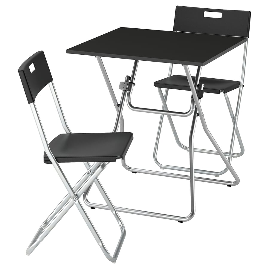 GUNDE / GUNDE table and 2 folding chairs, folding black/black, 67x67 cm ...