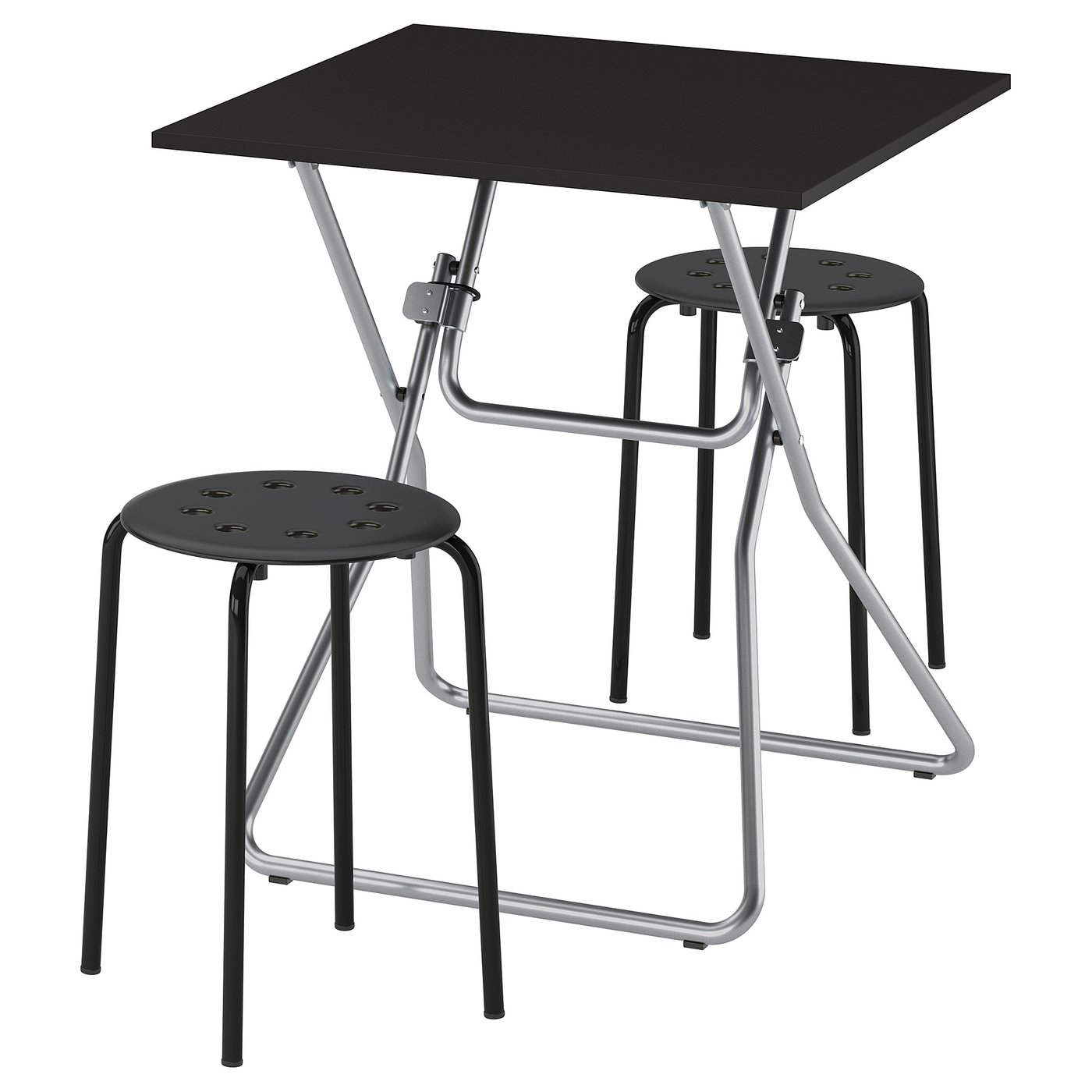 GUNDE / MARIUS table and 2 stools, folding black/black, 67x67 cm - IKEA