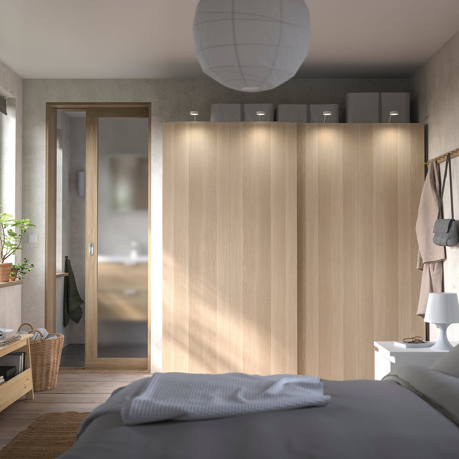 HASVIK pair of sliding doors, white stained oak effect, 200x201 cm - IKEA