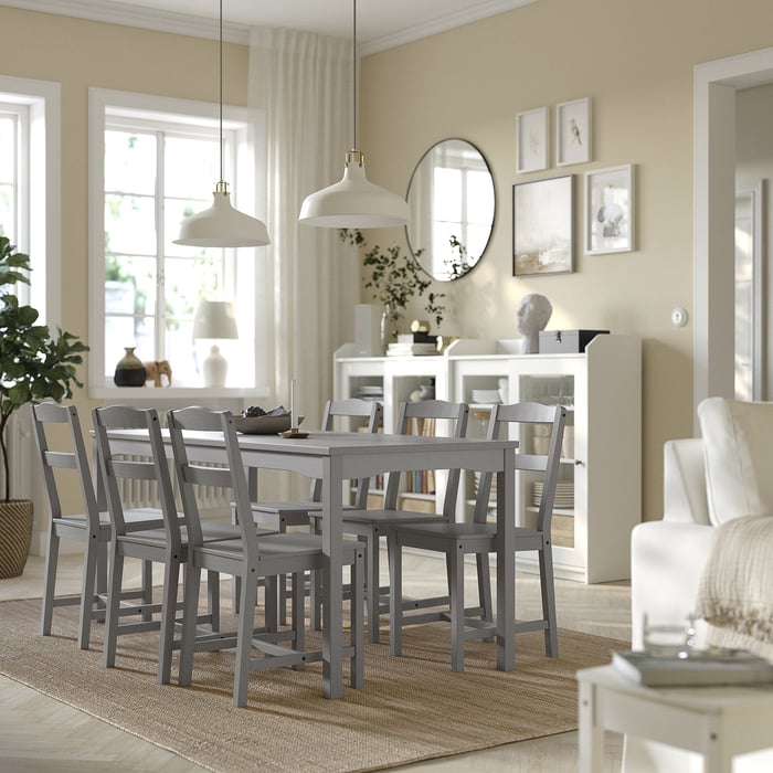 HAUGA / HAUGA table and 6 chairs, grey/grey, 168x74 cm - IKEA