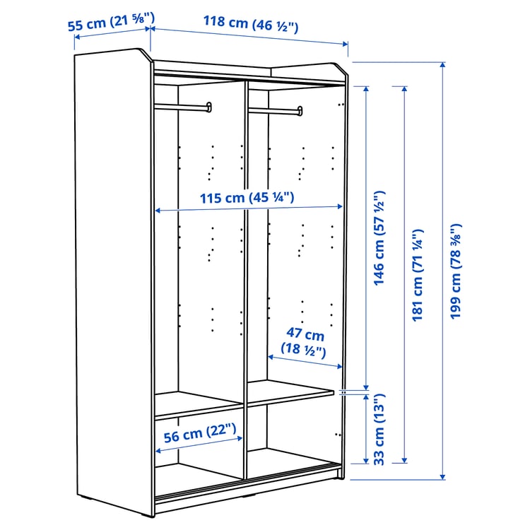 HAUGA wardrobe with sliding doors, white, 118x55x199 cm - IKEA